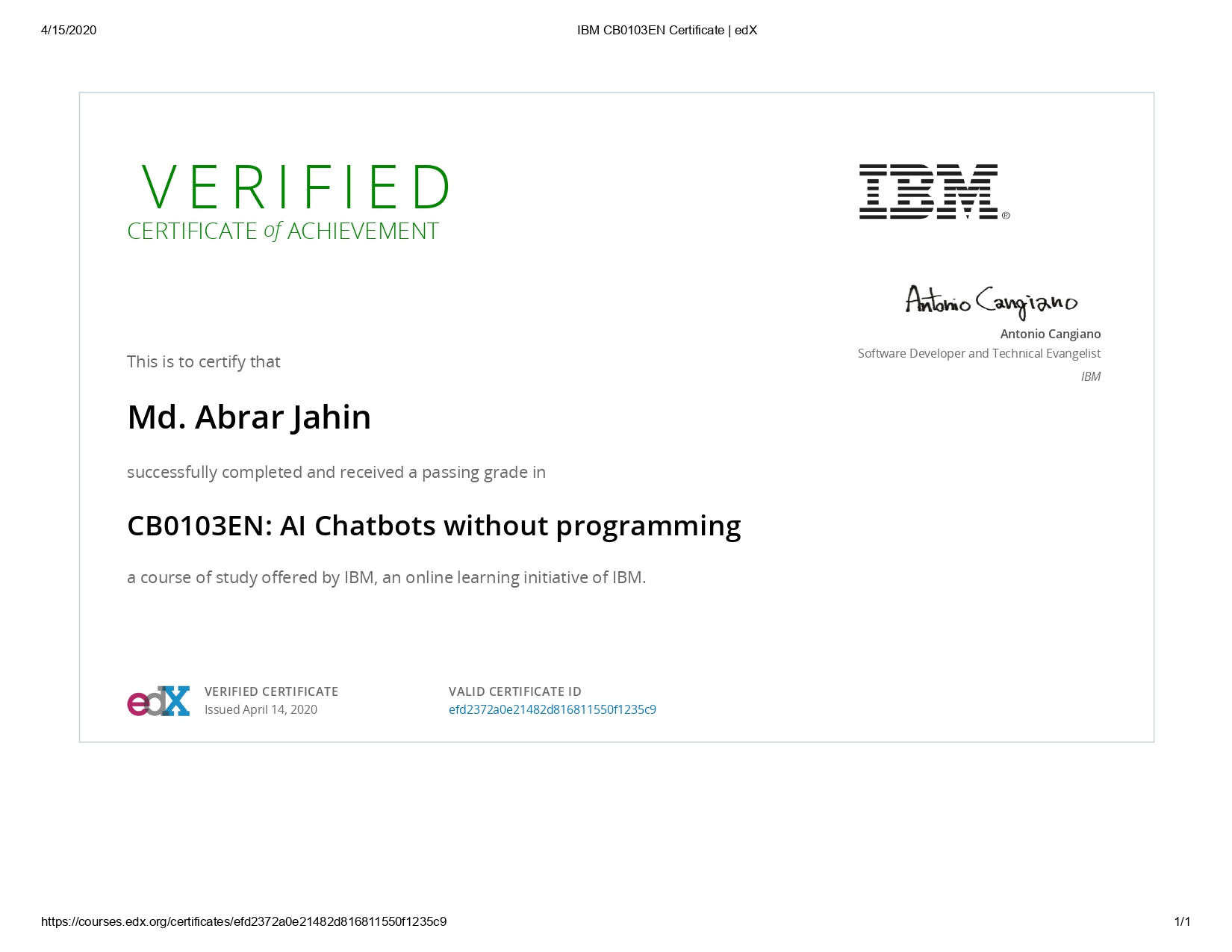 Certifications | Md Abrar Jahin