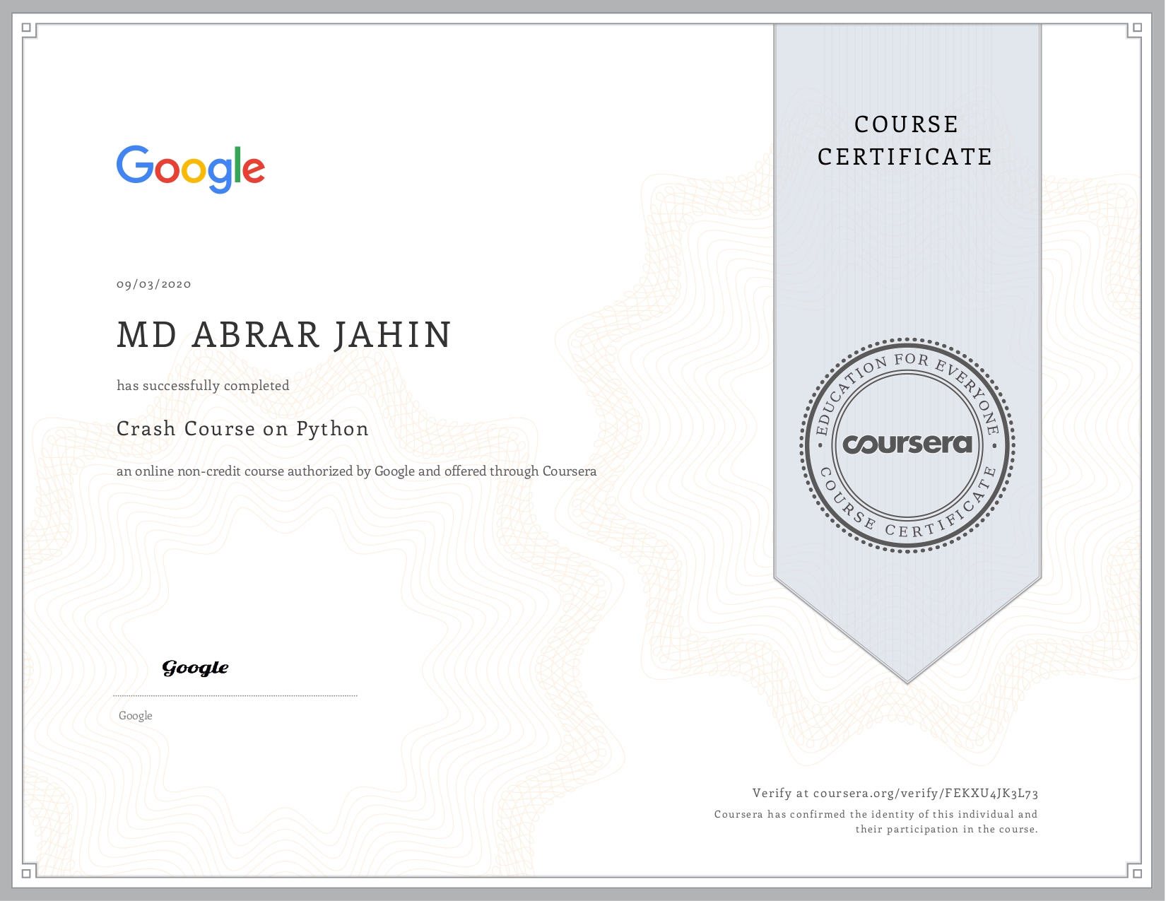 Certifications | Md Abrar Jahin